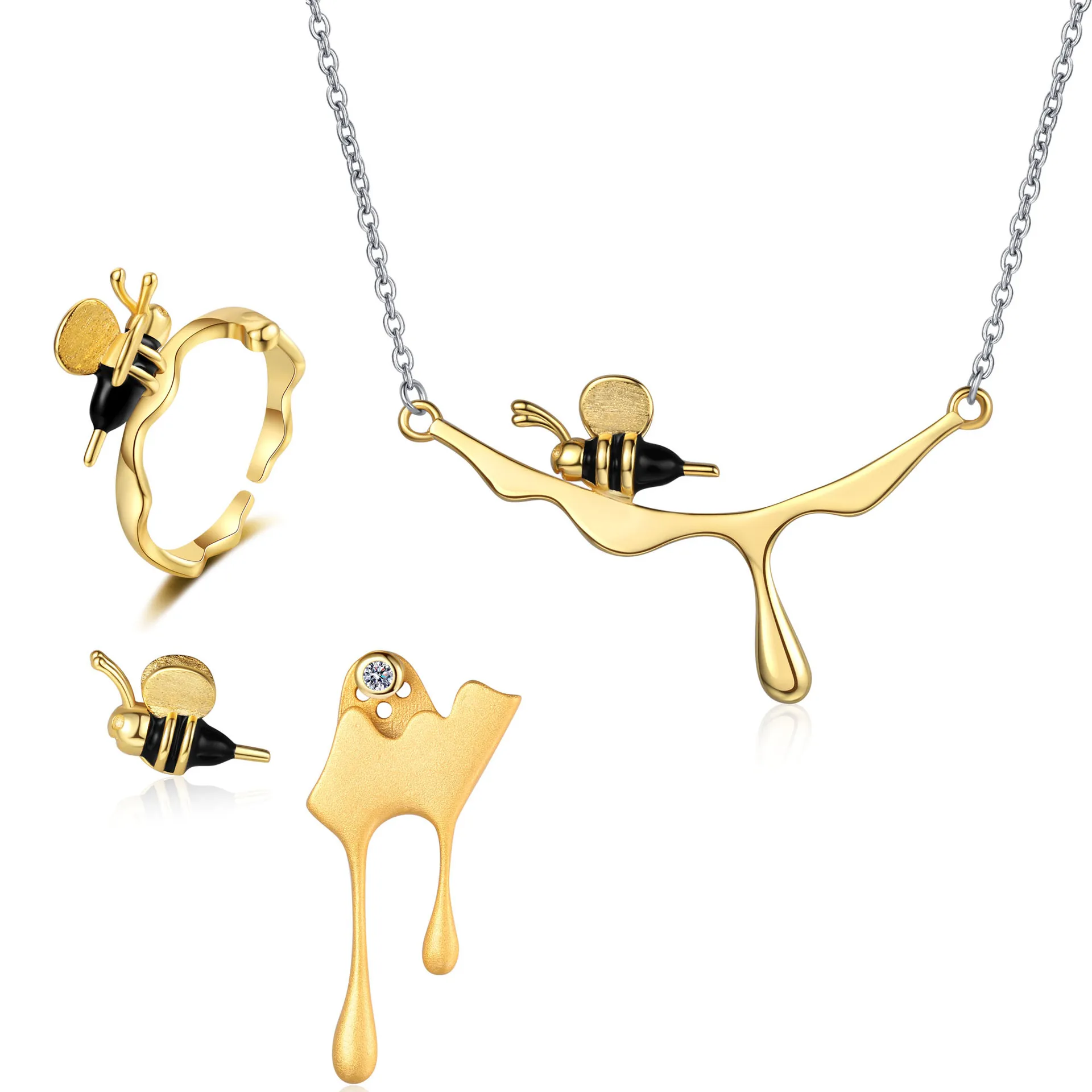 Exquisite Luxury Gold Colors Carved Bee Jewelry Set Rings Women Trendy ...
