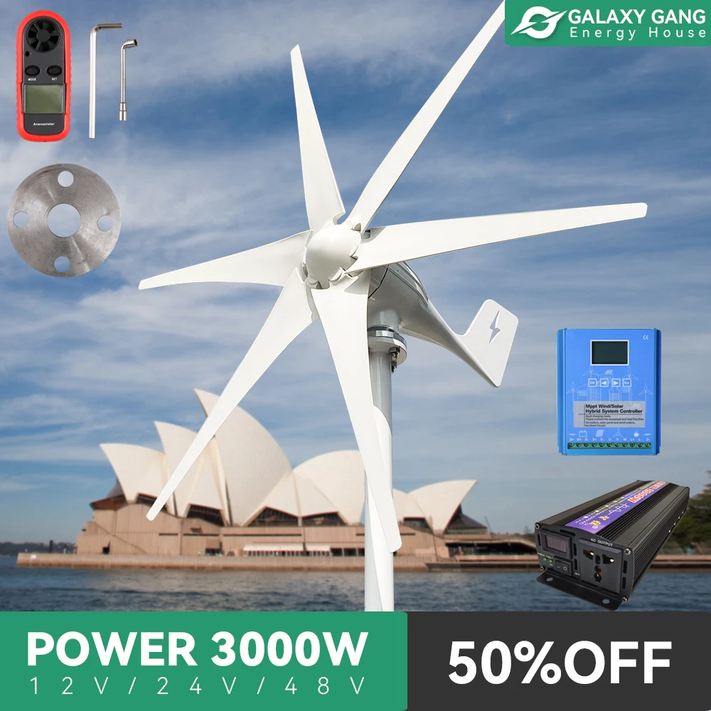 Windmill Turbine Generator Power 3000w 3kw 12v 24v 48v 6 Blades With ...