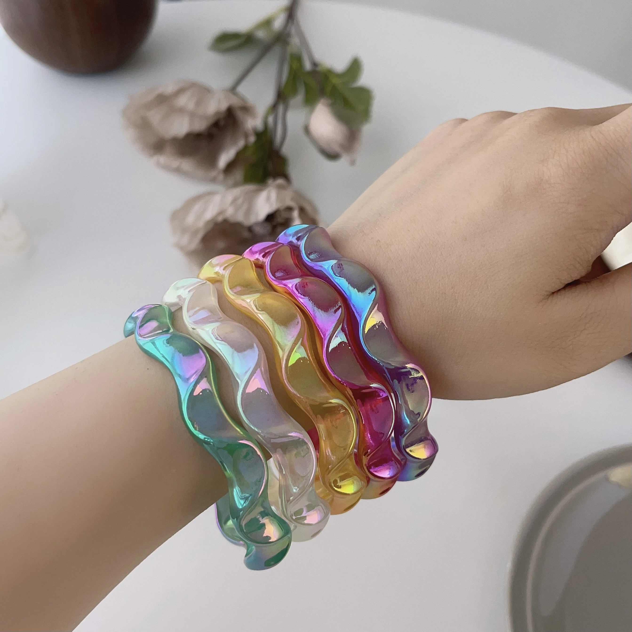 Korean-Fashion-Colorful-Thin-Bangles-for-Women-Irregular-Twisted ...