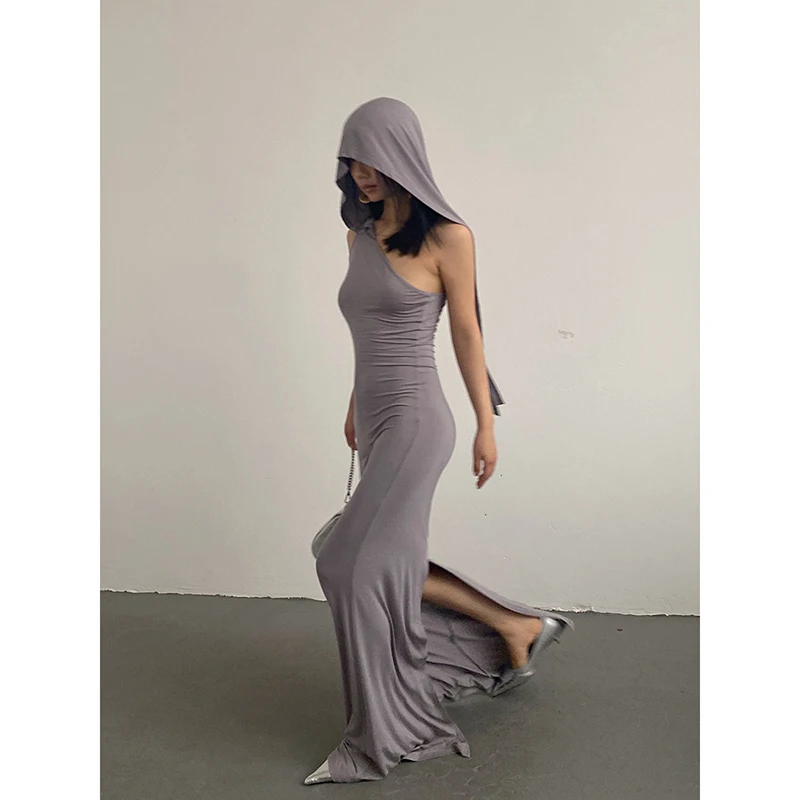 Waste Soil Style Long Hooded Design Split Dress Women's Clothing ...