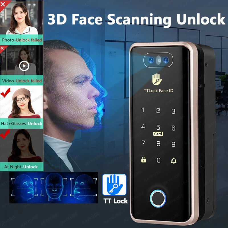 Glass Door Lock FS1 TT Lock 3D Face Recognition Smart Lock With Half-circle Hook Biometric ...
