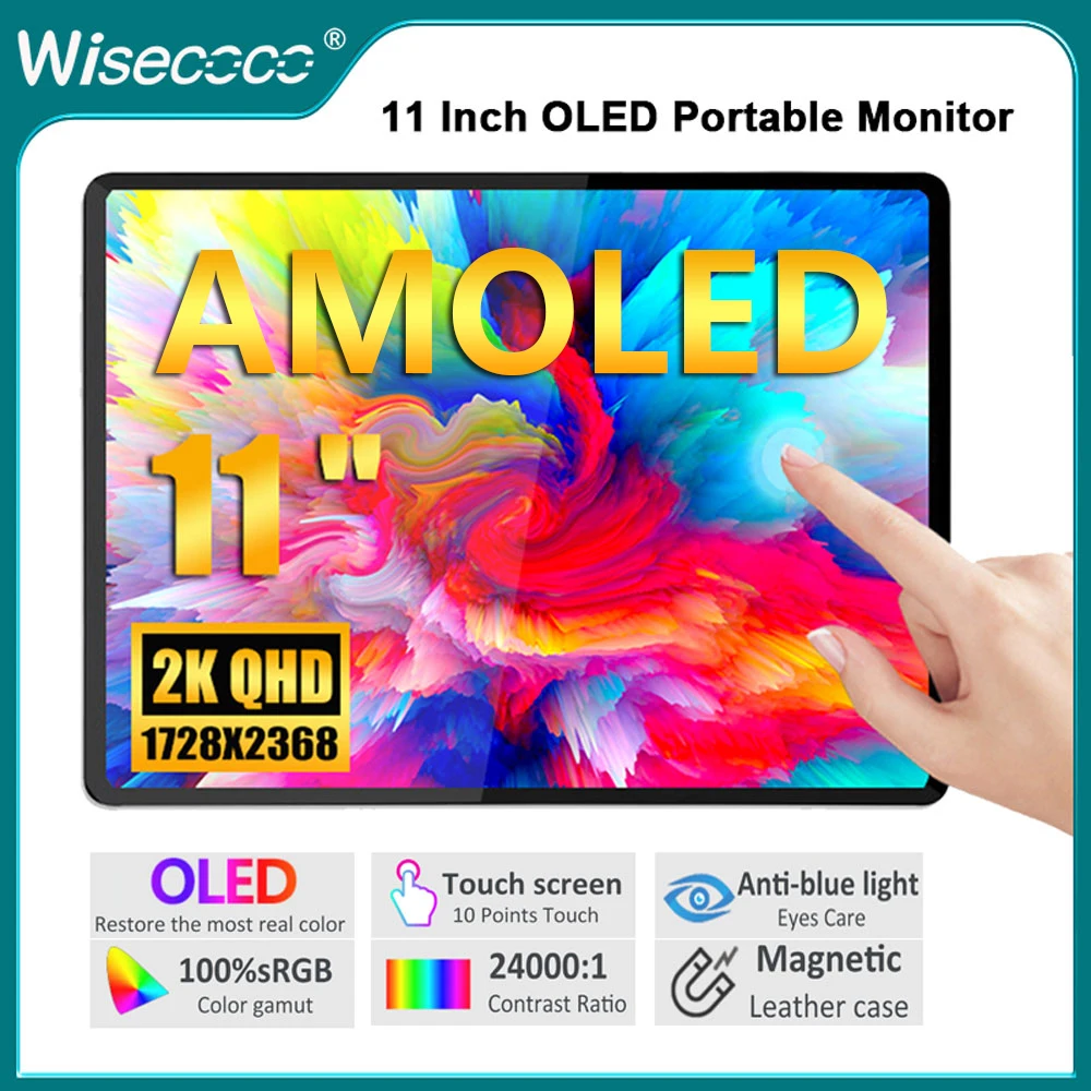 Wisecoco 2K 2368x1728 OLED Portable Monitor 11 inch Touchscreen Gaming ...