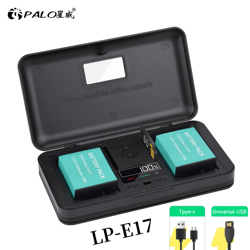 PALO LP E17 LP E17 배터리 및 3 in 1 스마트 충전기, 캐논 EOS RP 200 250D M3 M5 M6 750D 760D T6i T6s 800D ...