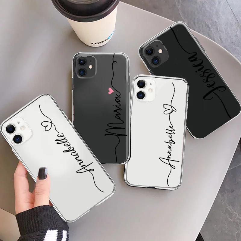Customized Line With Heart Simple Name Phone Case For Iphone 14 13 12 ...