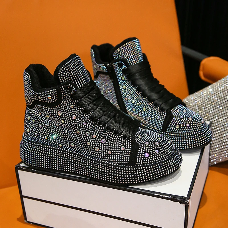 Full-Diamond-High-Top-Shoes-Women-2022-Cotton-Padded-with-Velvet ...