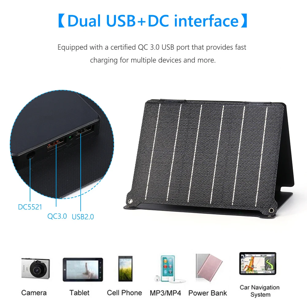 30W-Solar-Panel-Portable-ETFE-5V-12V-2-USB-QC3-0-Output-Waterproof ...