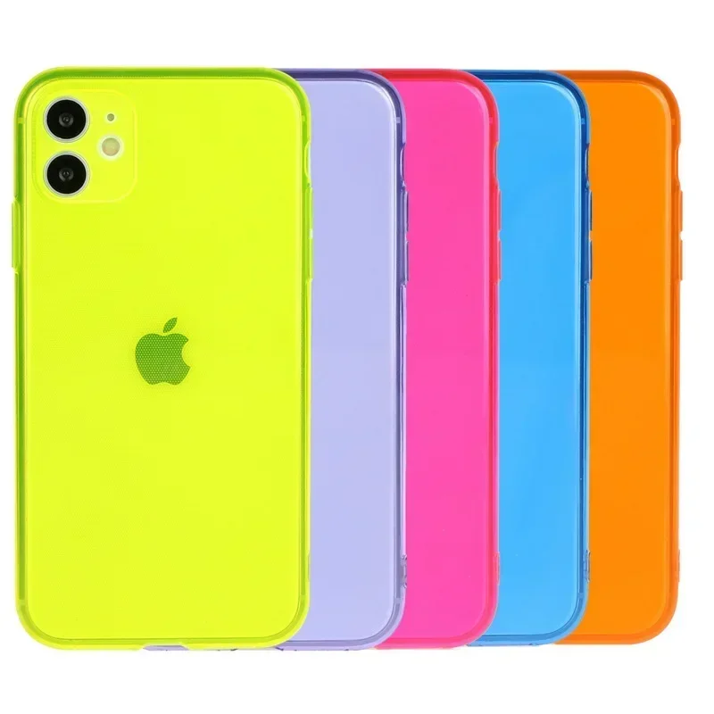 Neon Fluorescent Shockproof Candy Color Soft TPU Clear Phone Case for ...