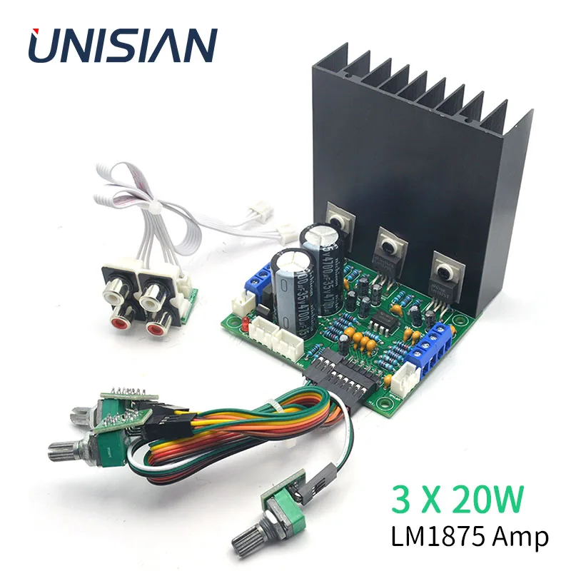 UNISIAN LM1875 Audio Amplifier Board Hifi Sound Three Channels Bass Treble XH2.54 RCA Speaker ...