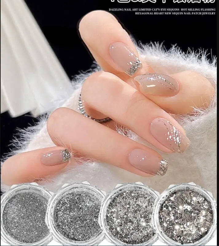 4Jar-set-Silver-Chrome-Nail-Powder-Sparkling-Silver-Bright-Glitter ...