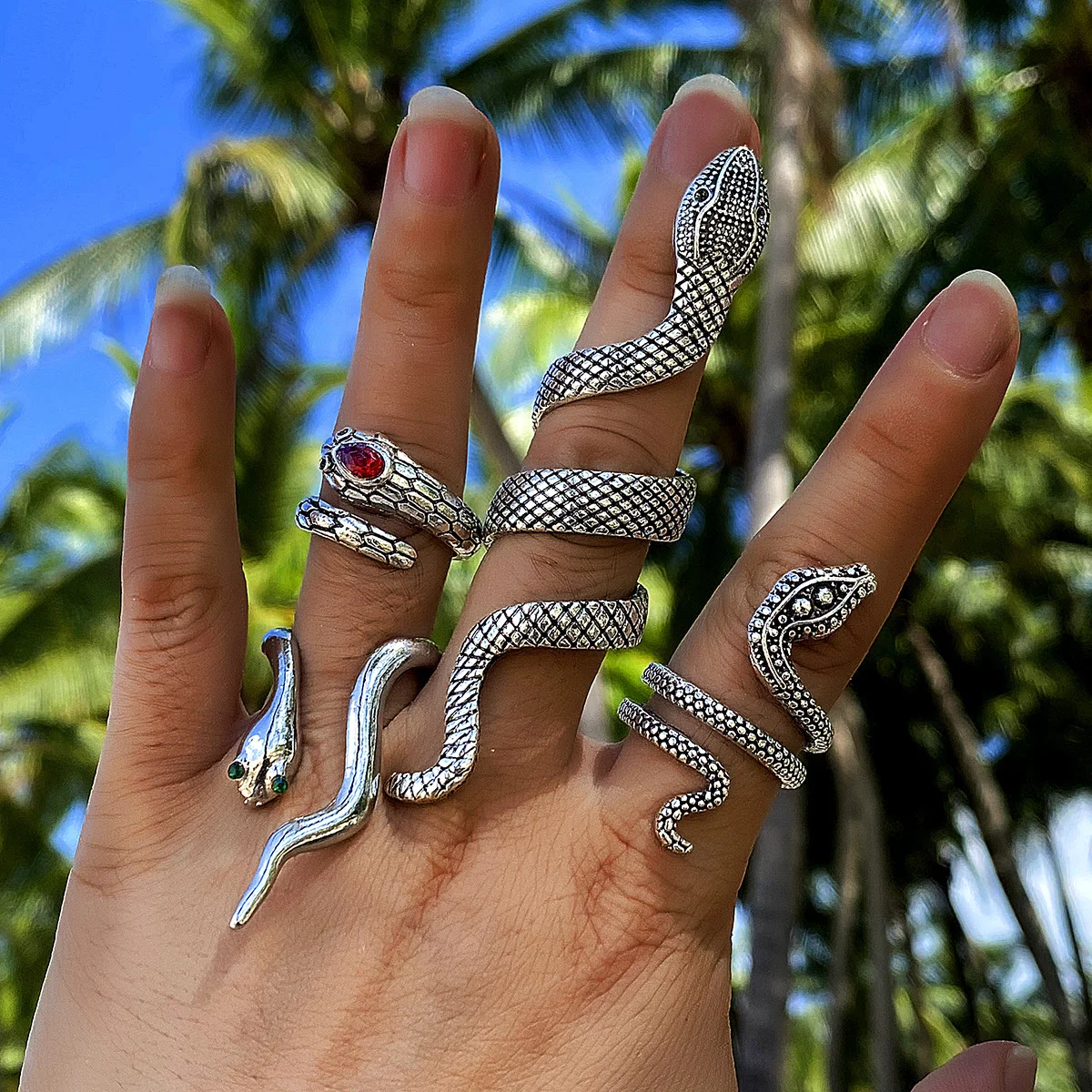 Silver Snake Rings Women | Alloy Geometry Opening Ring | Metal Geometry ...