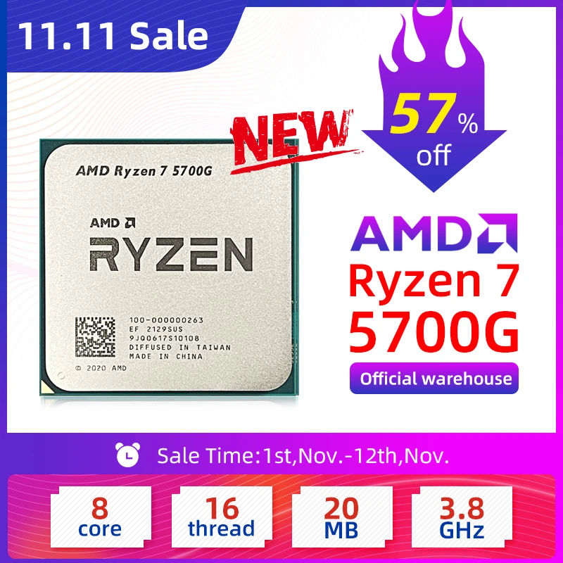 Amd novo ryzen 7 5700g r7 5700g cpu novo desktop gamer processador de ...