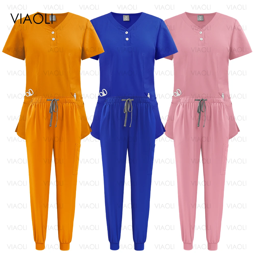 Women-Medical-Uniforms-Elastic-Scrubs-Sets-Hospital-Surgical-Tops-Pants ...