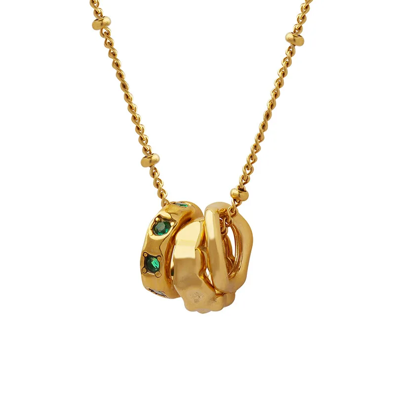 Small Loop String Pendant Necklace Zircon Stone Paved Stainless Steel ...