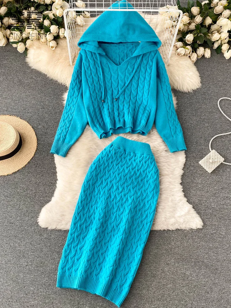 Sing-reiny-l-ssig-gestrickt-zweiteilig-Set-Frauen-elegante-Kapuze ...