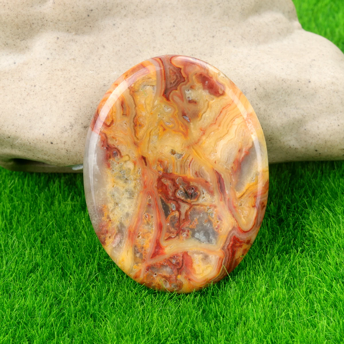 1pcs Natural Stone Oval Fluted Thumbstone Pendant Crazy Agate Loose ...