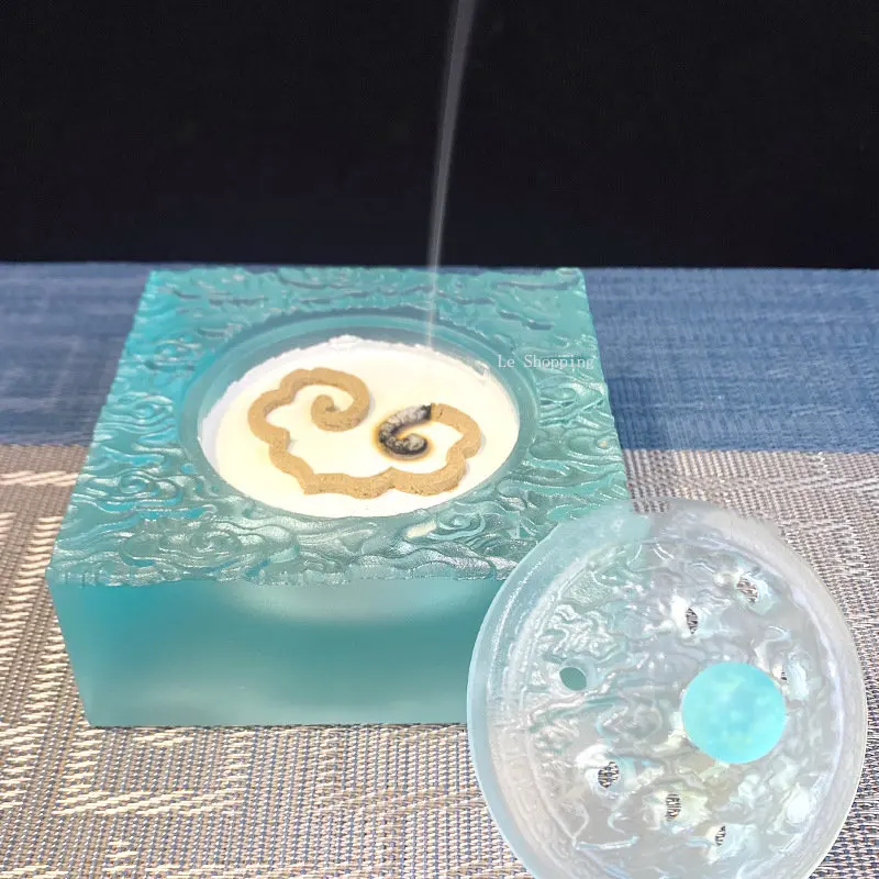 Square Sky Blue Incense Burner Home Tea Ceremony Yoga Office Decoration ...