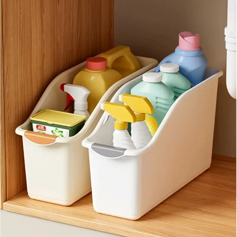 Curved Plastic Storage Bins Set - Multipurpose Home Organization Boxes ...