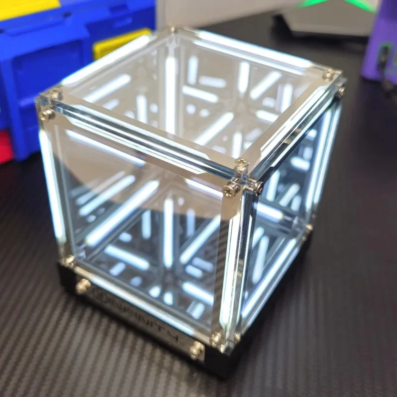 LED Infinity Cube Mirror Lamp Tech Illusion Light Handmade Desktop ...