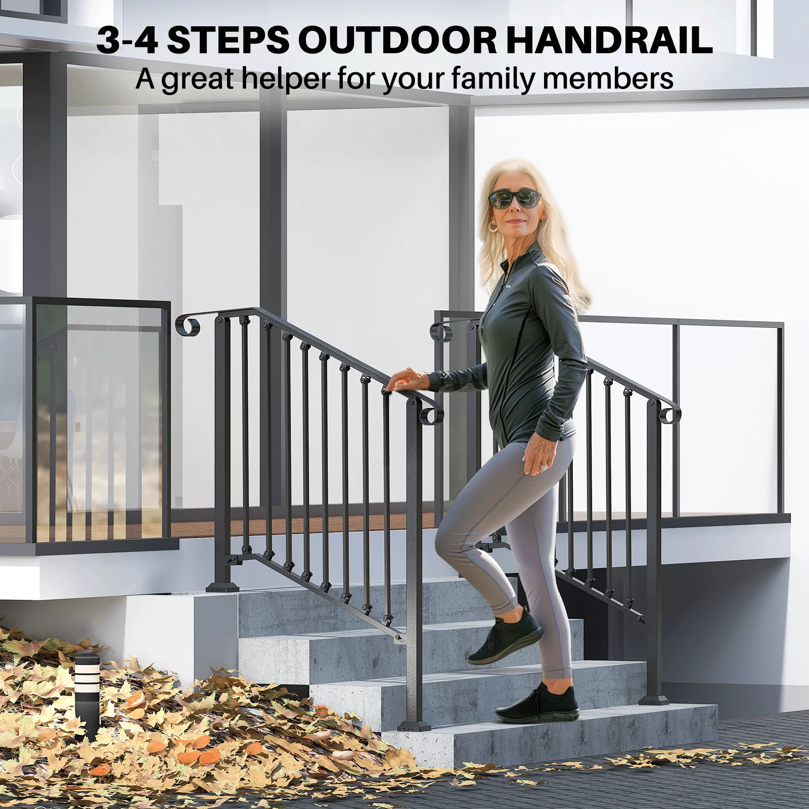 Wrought Iron Stair Handrails For 1-4 Steps Outdoor Step Handrails For 1 ...