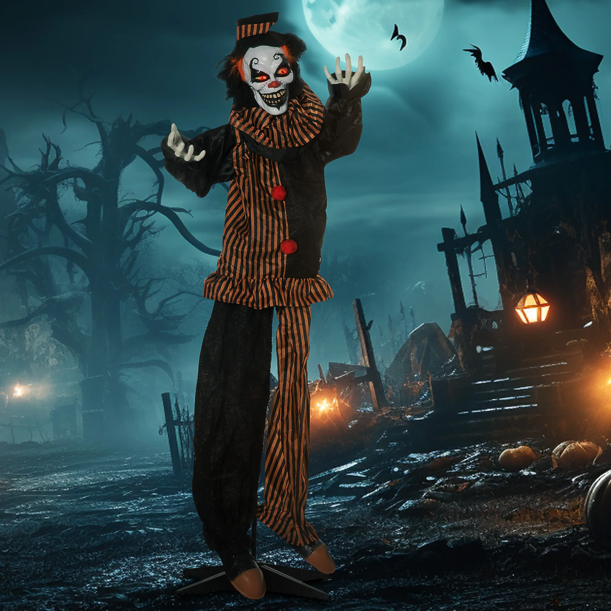 Outsunny 67" Animated Prop Circus Clown, Indoor Outdoor Halloween ...