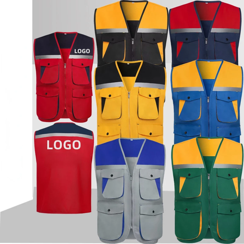 New-Color-Matching-Multi-pocket-Vest-Custom-Logo-Reflective-Strip ...
