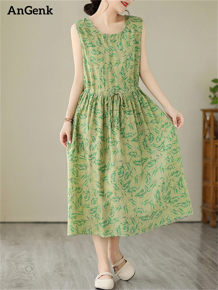 Yaz-pamuk-kolsuz-bask-Vintage-elbiseler-kad-nlar-i-in-2023-yeni-rahat ...