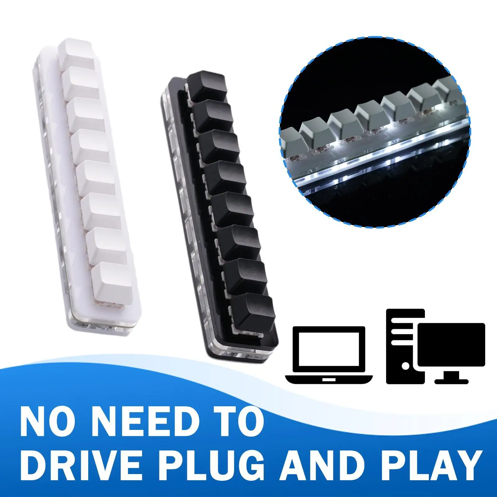 USB Programming Macro Custom Mini Keyboard White Light 8 Keys Copy ...