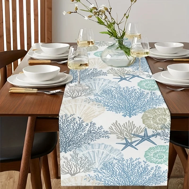 1pc Linen Long Tropical Ocean Beach Sea Water Table Runner，for ...
