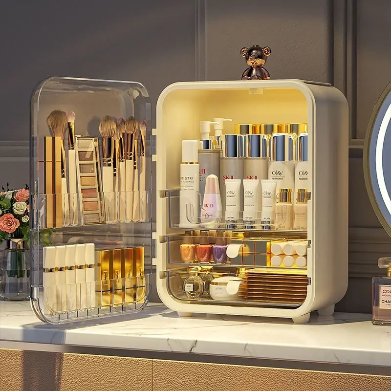 Light-Luxury-Cosmetics-Storage-Box-with-Led-Light-Mirror-Dustproof ...