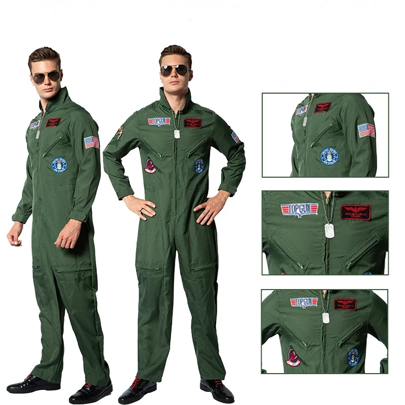 Men’s Pilot Jumpsuit Movie TOP GUN Pilot Uniform Army Green Cosplay ...