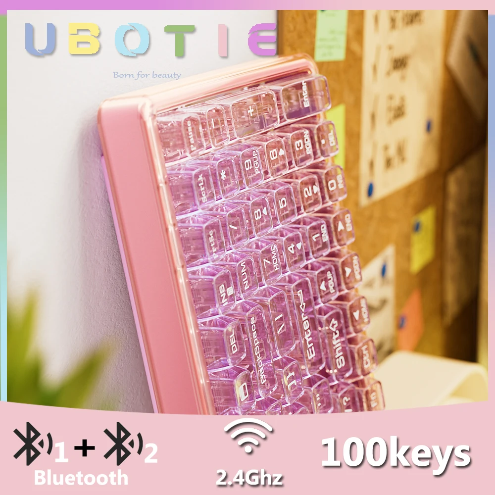 UBOTIE-Transparent-Pink-Membrane-Keyboard-Bluetooth-and-2-4GHz-USB ...