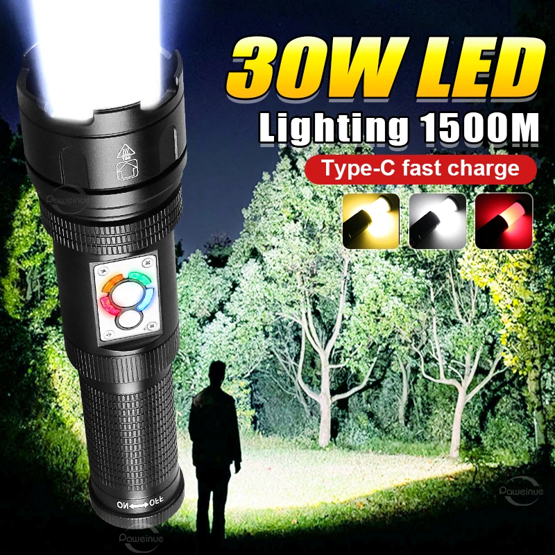 Super-Powerful-LED-Flashlights-High-Power-USB-Rechargeable-Torch-With-3 ...