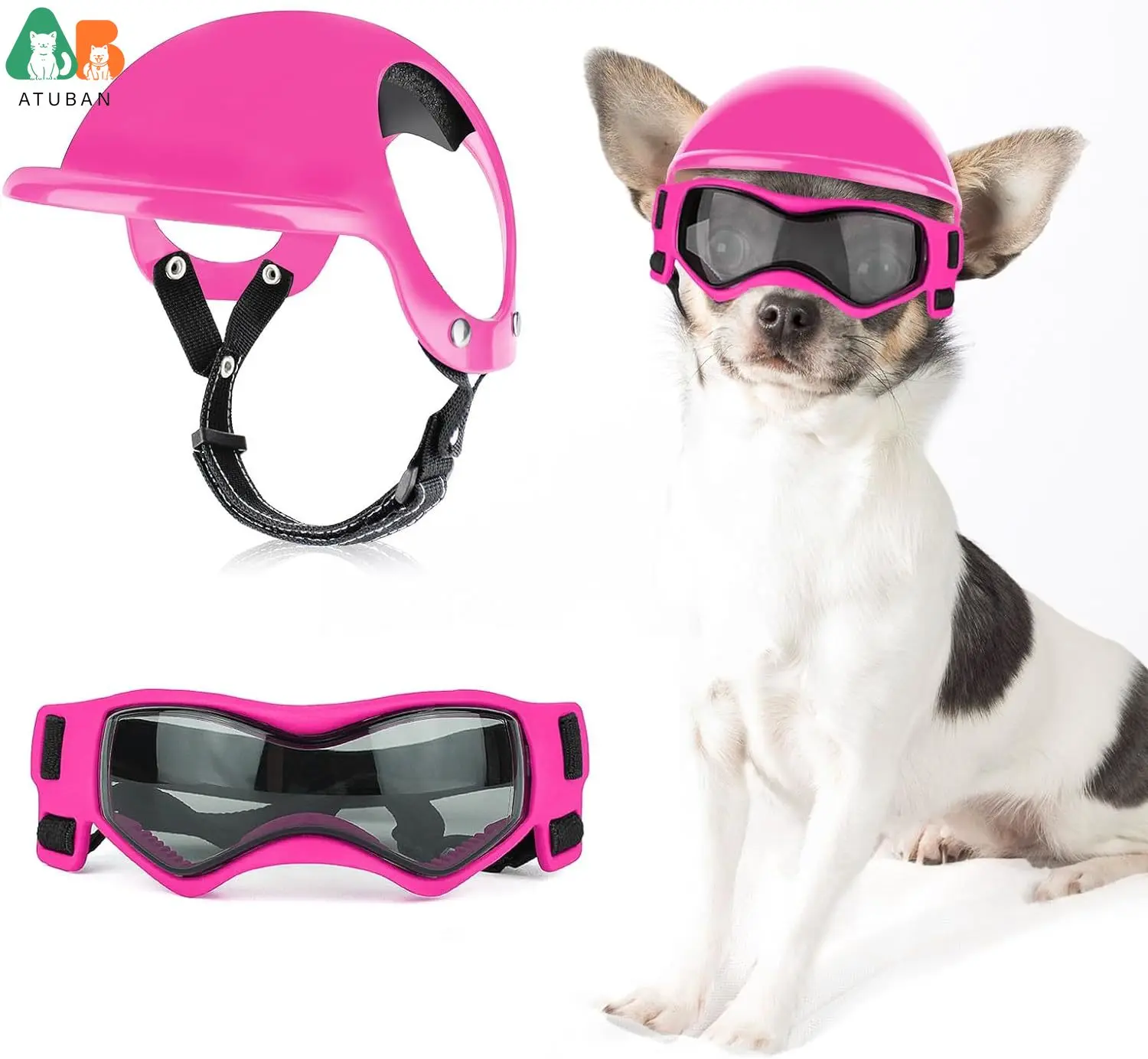 ATUBAN-Dog-Helmet-and-Dog-Goggles-for-Pet-Motorcycle-Helmet-Hat-with ...