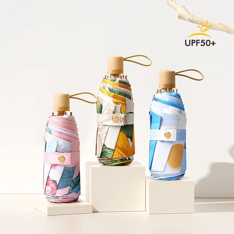 Mini Sun Umbrella Rain Umbrellas For Women Anti UV 5-Folding Parasol 8 ...