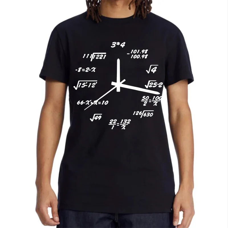 XINYI-Men-s-T-shirt-100-Cotton-Casual-Funny-Math-Clock-Print-Summer ...