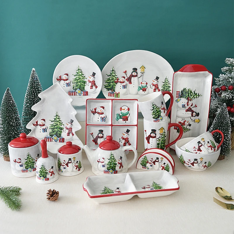 Christmas-Snowman-Dish-And-Plate-Cutlery-Set-Kitchen-Dressing-Storage ...