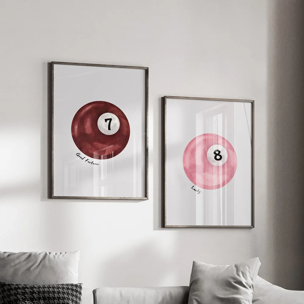 Set of 2 Frameless Preppy Art Lucky NO.8 Pool Balls Poster Y2K ...