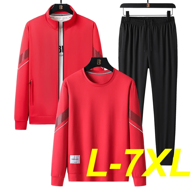 Big Size 7xl Tracksuits 3 Pieces Men Hoodies And Sweatpants Set Spring ...