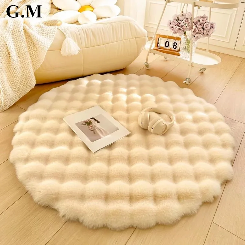 Beige-Plush-Bubble-Coral-Velvet-Round-Rug-Modern-Faux-Rabbit-Fur-Living ...