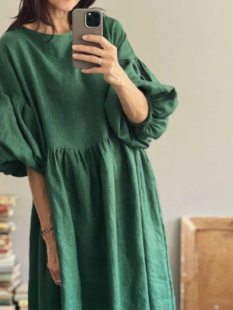 Msfancy Puff Sleeve Dress Women Cotton Short Sleeve Loose Robe Femme ...