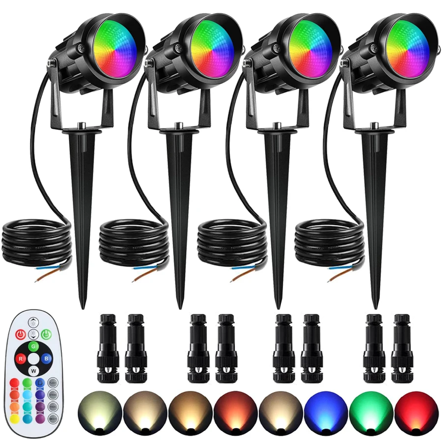 4pcs-RGBW-Landscape-Light-with-Remote-Control-12W-12V-LED-16-Color ...
