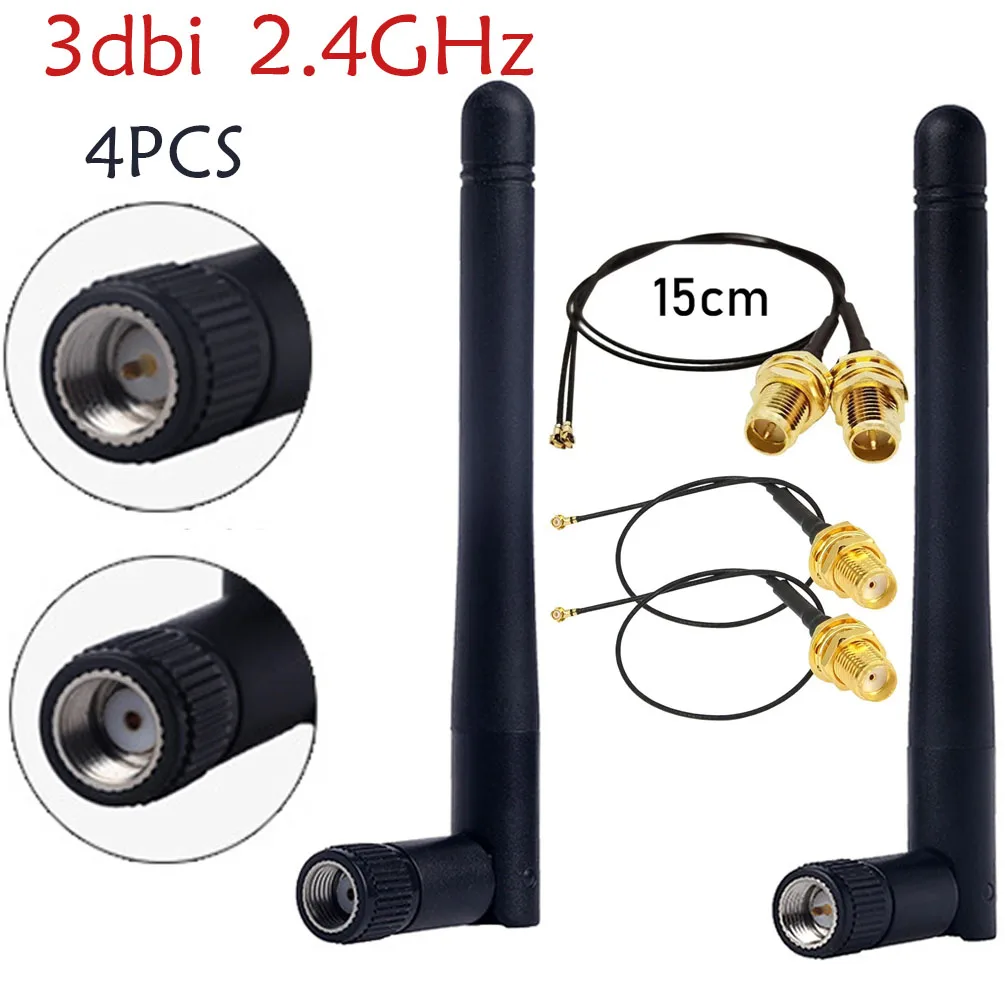 4PCS 2.4GHz 3dBi Folded Antenna with U.FL/IPEX to SMA Connector & 15cm ...