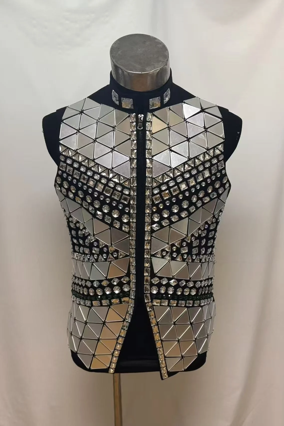 Handmade Stitched Shiny Mirror Rhinestone Vest Sequin Crystal Waistcoat ...