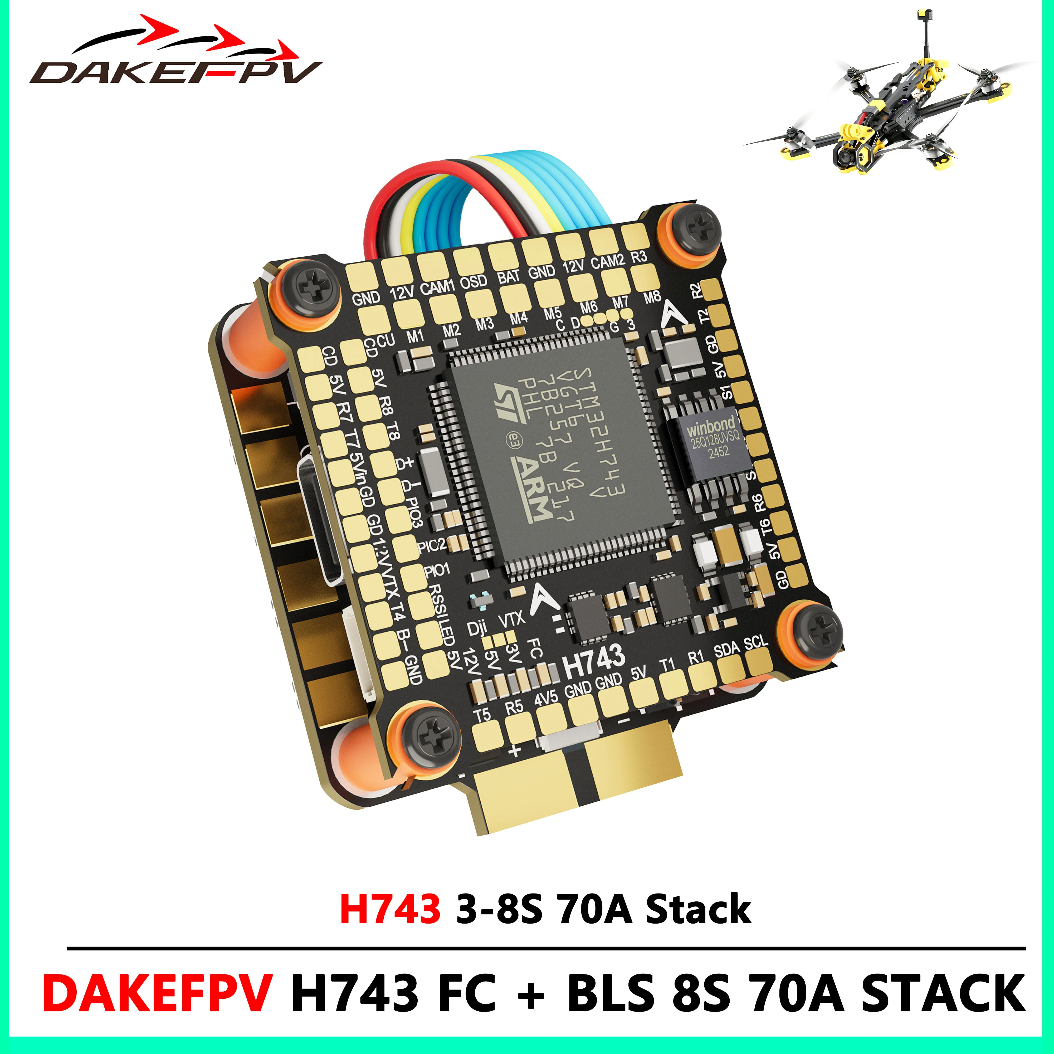DAKEFPV H743 6S 8S 60A 70A stack INAV Betaflight Ardupilot H743 FC ...