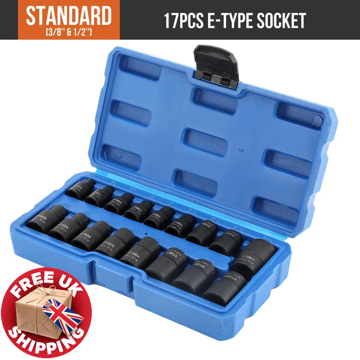 17pc E TORX Impact Socket Set GEARZAAR Tools E5 - E24 3/8 + 1/2 Dr ...