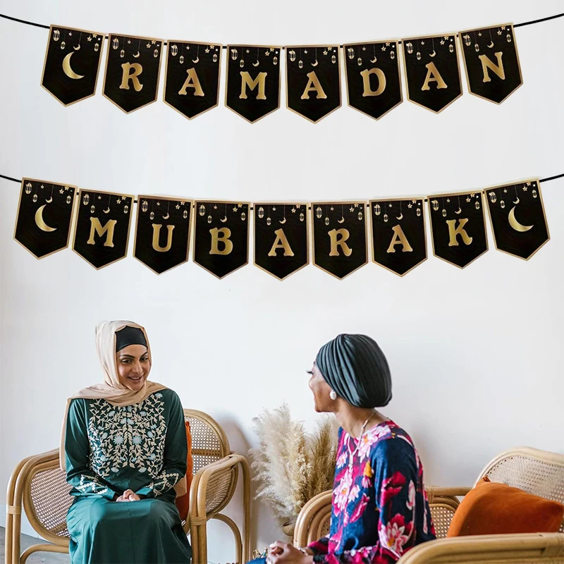 Ramadan Eid Hanging Banners Decor Set, Star & Moon Crescent Garland for ...