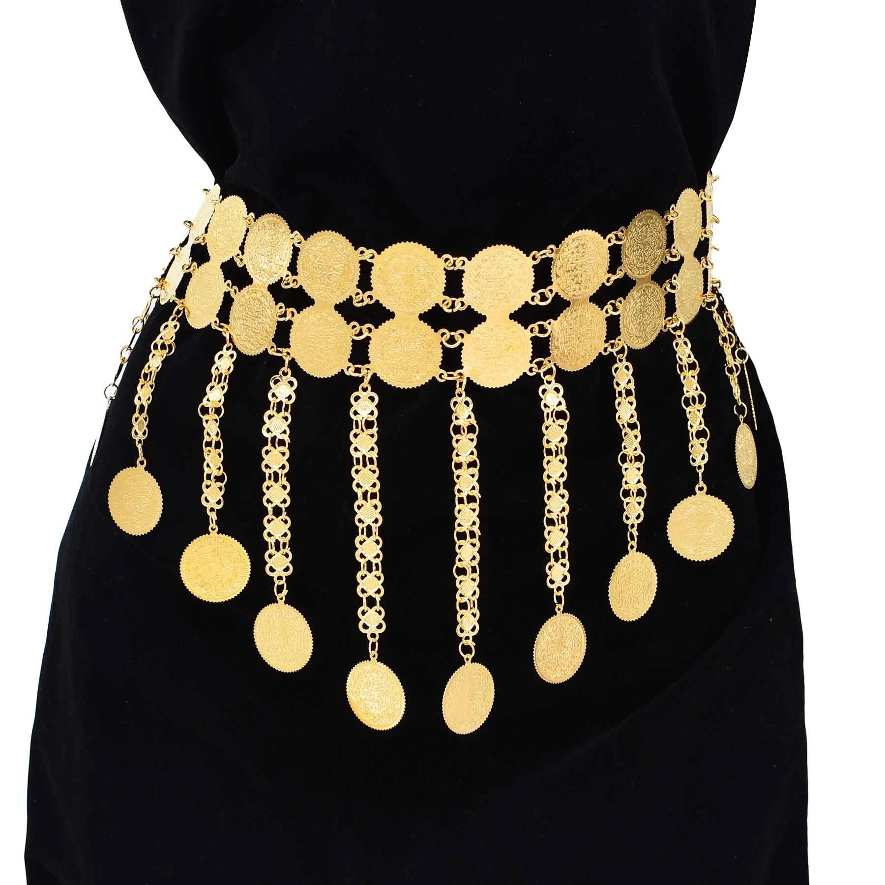 Golden-Double-Layer-Coins-Long-Chain-Pendant-Body-Jewelry-Belly-Chains ...