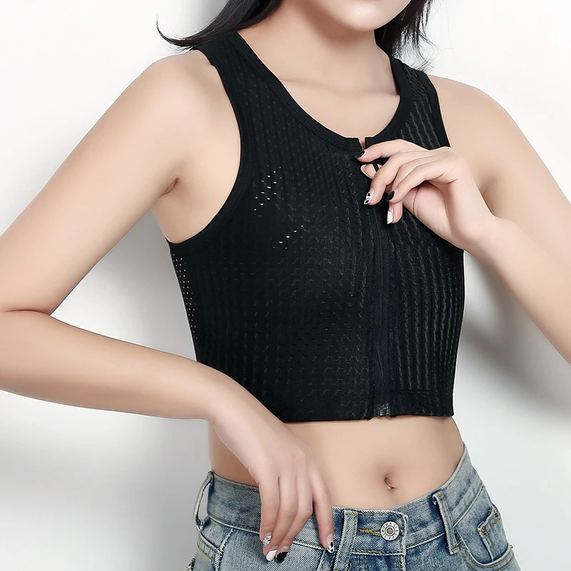 Front-Zipper-Short-Chest-Binder-Front-Bandage-Breathable-Breast-Binder ...