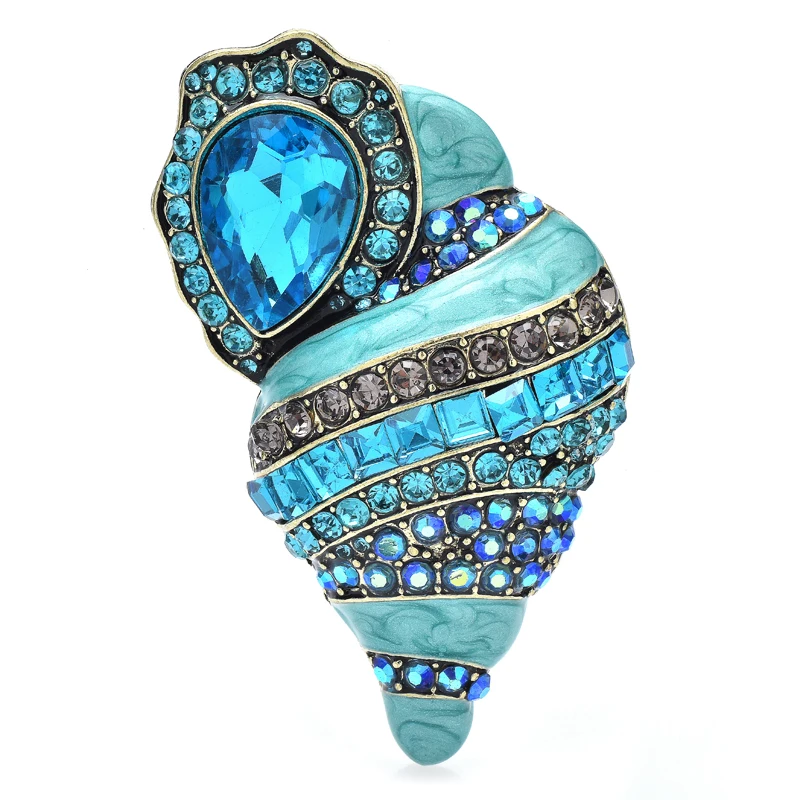Wuli&baby Shinning Blue Conch Brooches For Women Unisex Full Rhinestone ...