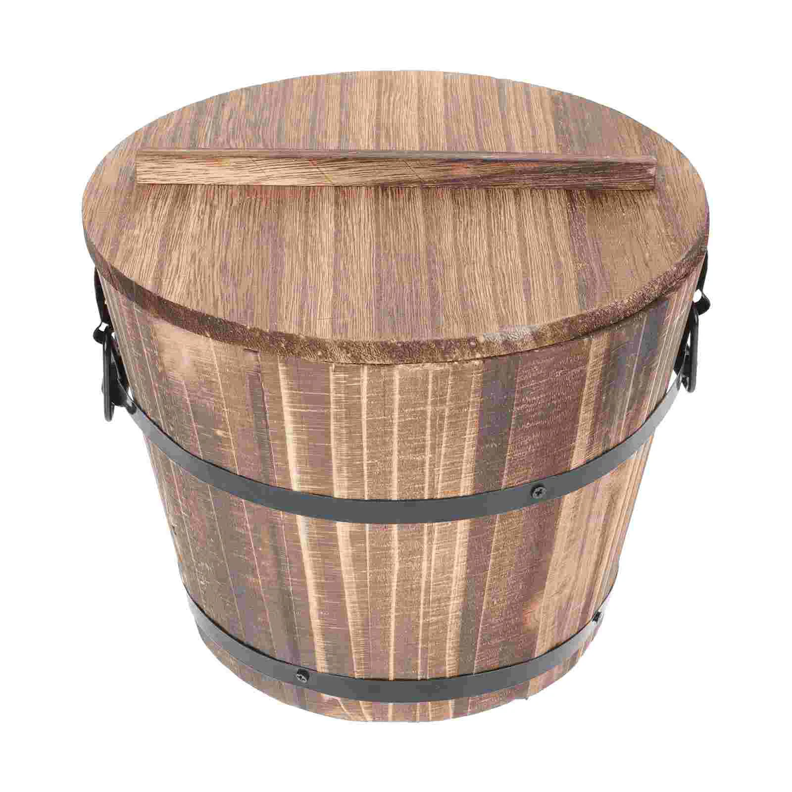 1 Set Wooden Rice Storage Bucket Versatile Rice Storage Container with ...